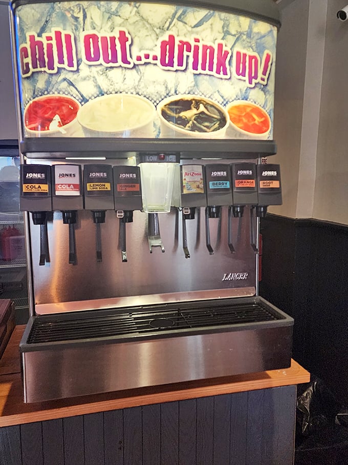 "Chill Out...drink up!" The soda fountain offers Jones sodas in flavors that make standard cola seem like it's not even trying.