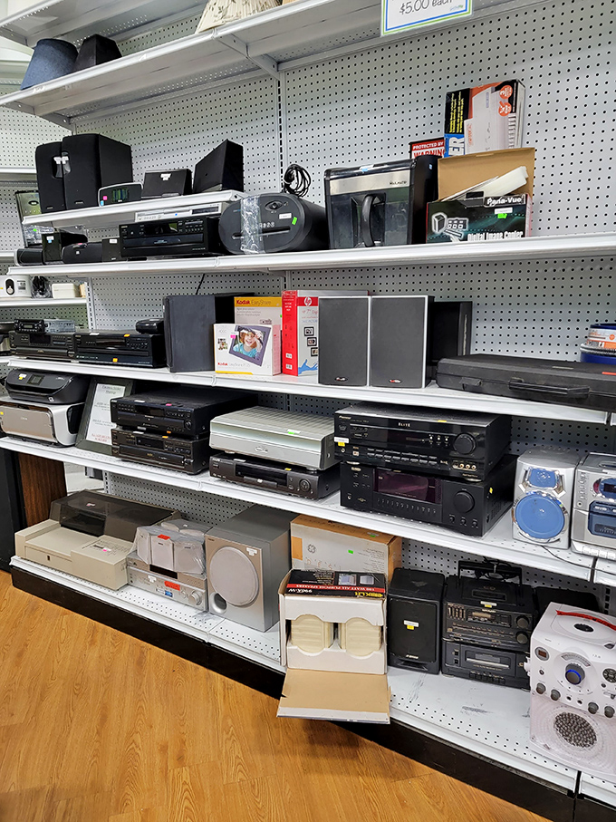 The electronics section: where yesterday's cutting-edge technology awaits revival in the hands of nostalgic collectors.