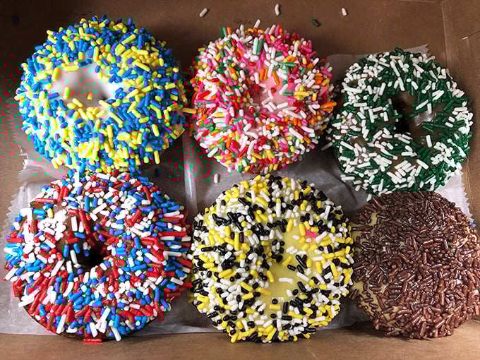 Sprinkle donuts in team colors—proof that even breakfast can show local pride. Each jimmie carefully placed in a rainbow of hometown glory.