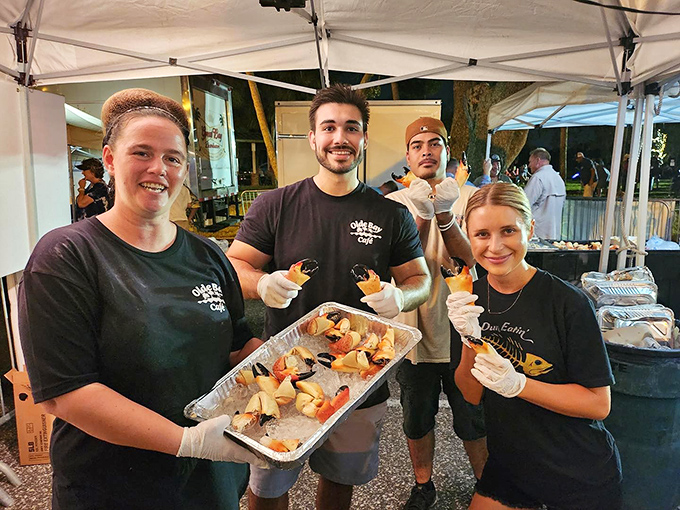 The staff proudly displays their seafood bounty like treasure hunters who want to share their good fortune with everyone they meet.