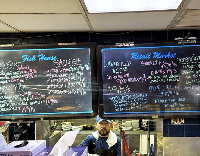 Behind the chalkboard menu, culinary magic happens&mdash;where fresh catches become the day's specials by skilled hands that know their seafood.
