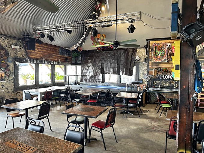 The dining room feels like a beloved beach shack that's been collecting memories as long as it's been collecting nautical knickknacks.
