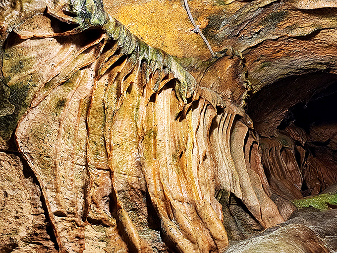 These rippling, amber-hued formations might remind you of bacon, if bacon were made of limestone and took 100,000 years to cook.