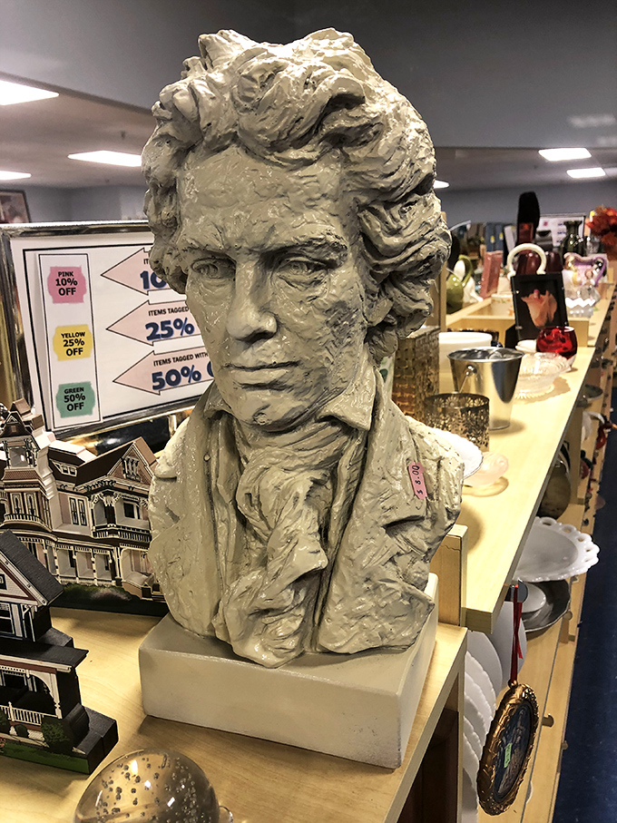 Beethoven in plaster form, looking slightly perturbed that he's ended up here instead of in a music conservatory's hallowed halls.