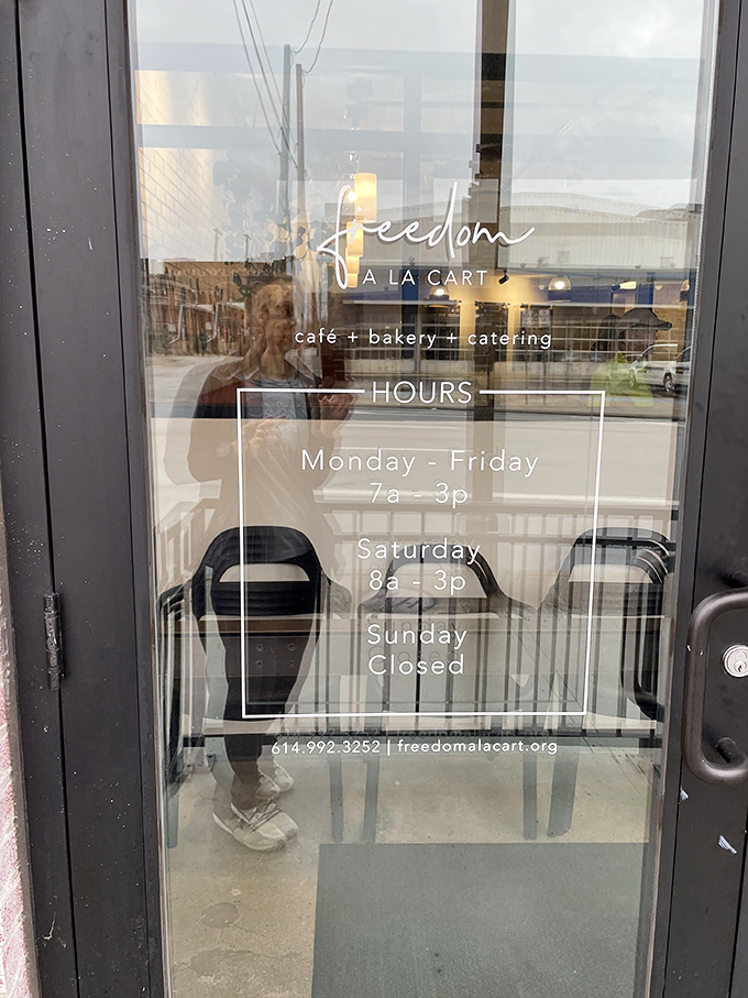 Business hours displayed with clean simplicity &ndash; marking the times when transformation happens, both on plates and in lives.