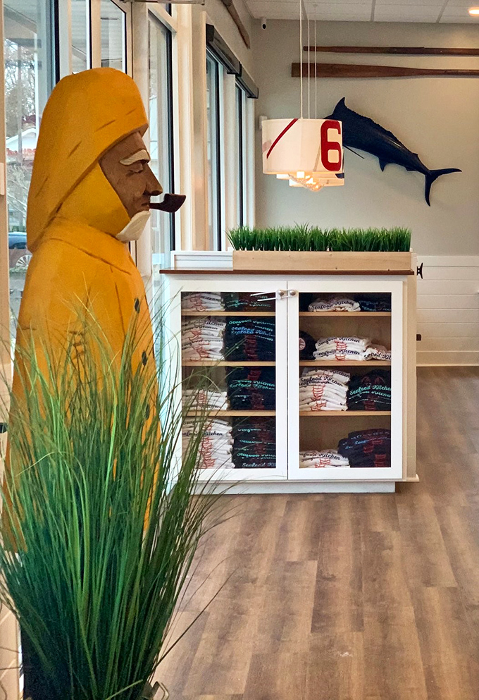 Even the merchandise corner features a fisherman statue standing guard over SoDel Concepts gear. He's seen things at sea you wouldn't believe&mdash;and the kitchen has the recipes.