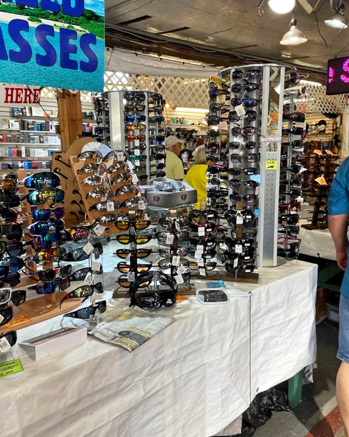 Sunglasses as far as the eye can see—which is ironic, since that's exactly what they're designed to protect.