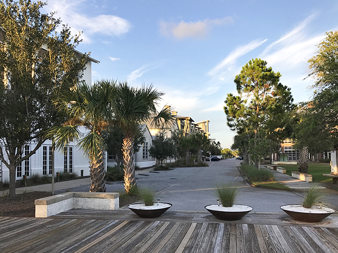 Admire the thoughtful landscaping where palm trees frame wooden walkways, proving Florida architecture doesn't have to scream "theme park" to be beautiful.