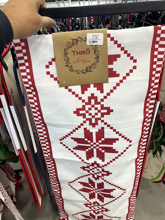 That holiday runner with its festive geometric pattern still sports its original tags&mdash;someone's regifting mishap is your tablescape triumph!