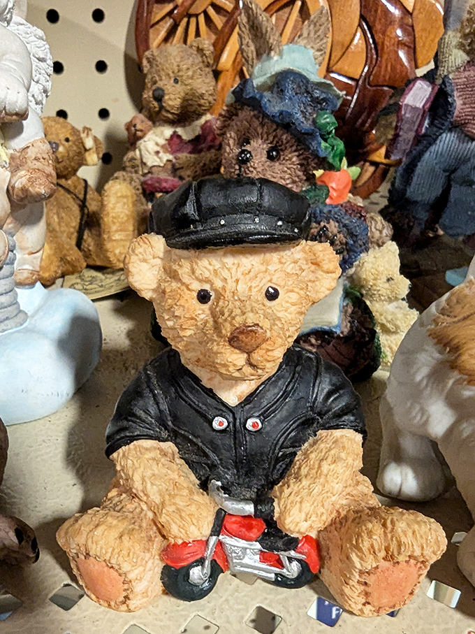A leather-clad teddy bear on a miniature motorcycle &ndash; the exact kind of whimsical nonsense that somehow becomes your most cherished shelf decoration.