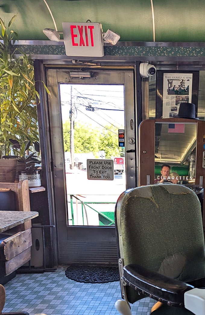 Exit door that you'll reluctantly use, already planning your inevitable return visit.