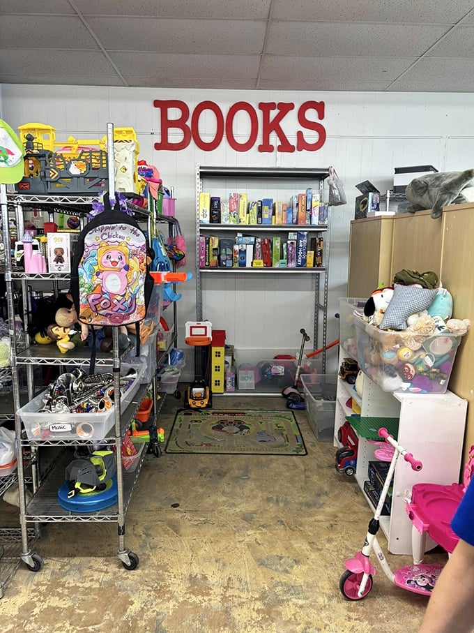 The children's section&mdash;where toys enjoy their second childhood and books prepare for new adventures with fresh young minds.