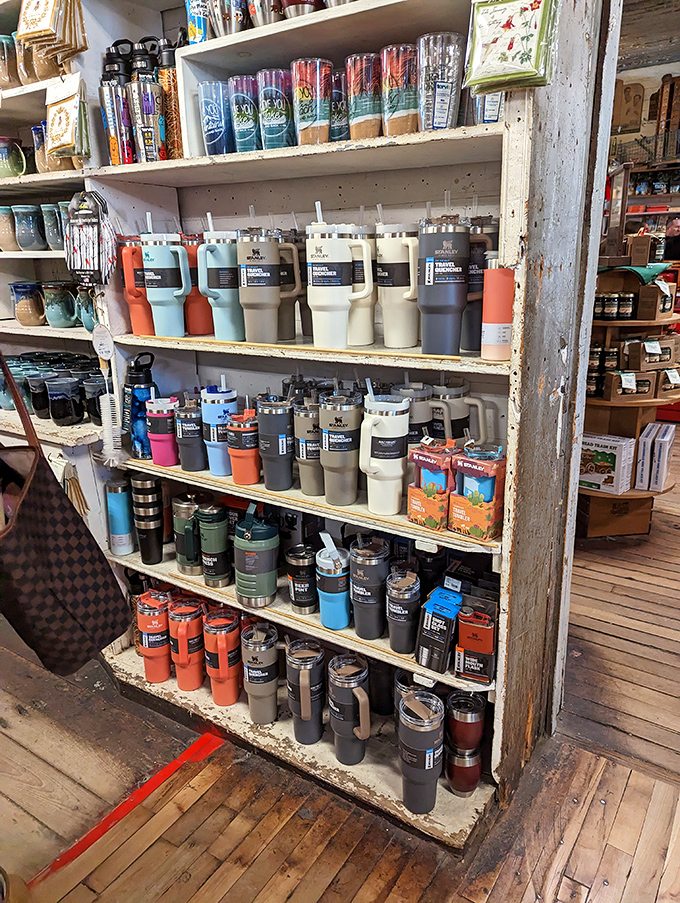Modern tumblers in heritage colors stand ready for adventure&mdash;because nothing says "I'm outdoorsy" like drinking coffee from a vacuum-sealed vessel while checking emails.