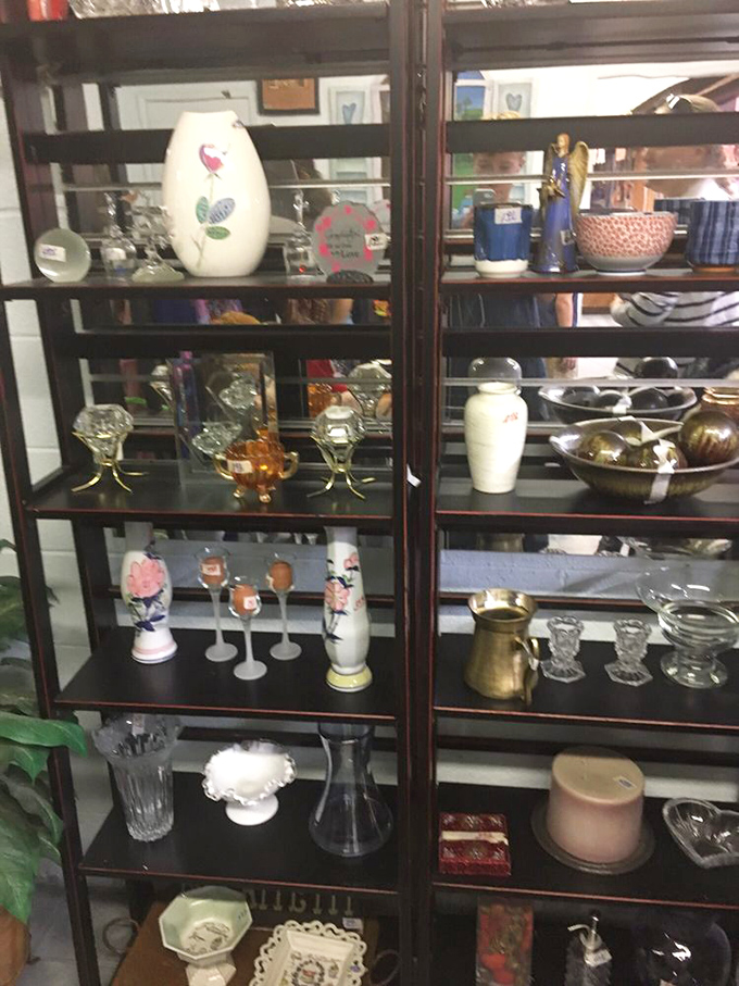 The glassware display cases &ndash; museum-worthy collections of everyday elegance where vintage vases and crystal wait for their second act.