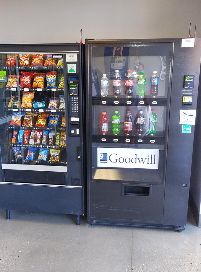 Even the snack machines carry the Goodwill logo &ndash; because treasure hunting builds an appetite that only vending machine pretzels can satisfy.
