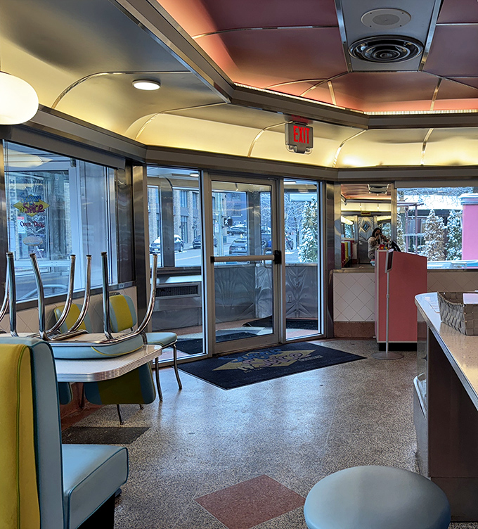 The entrance view feels like stepping into a 1950s postcard that's been colorized by a particularly cheerful artist.