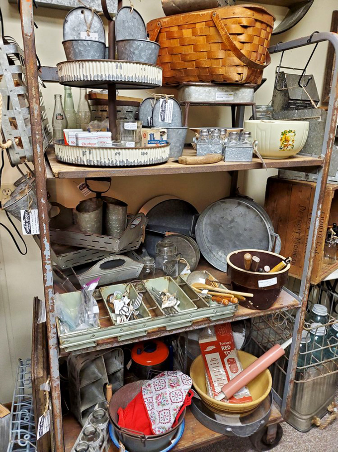 Kitchen archaeology at its finest. From galvanized treasures to woven baskets, these tools have survived decades of use with style.