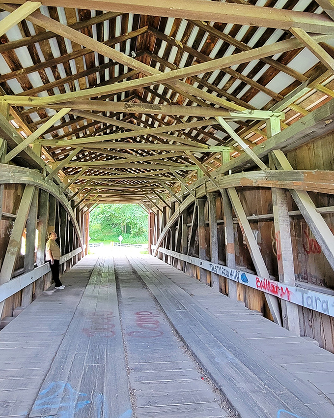 The view from inside frames the outside world like a living painting, seasons changing the canvas with each passing month.