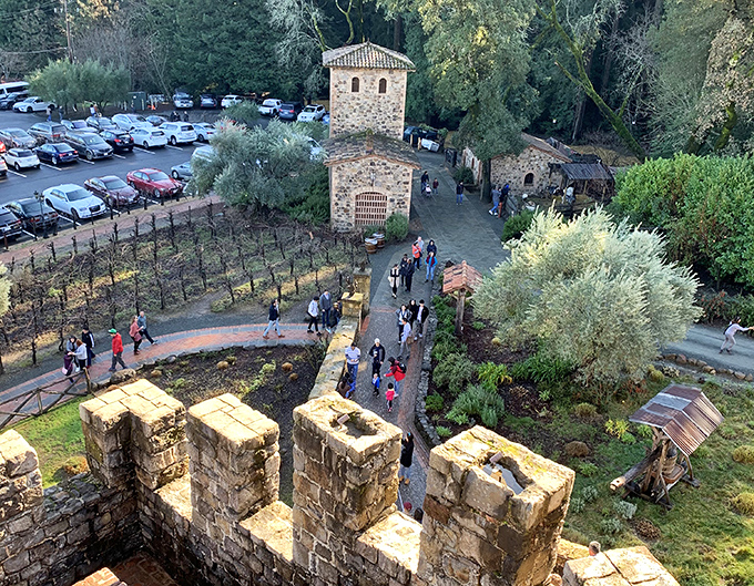 From this castle battlement, medieval lords once watched for invaders. Today, visitors scan for the next wine tour bus and perfect selfie angles.