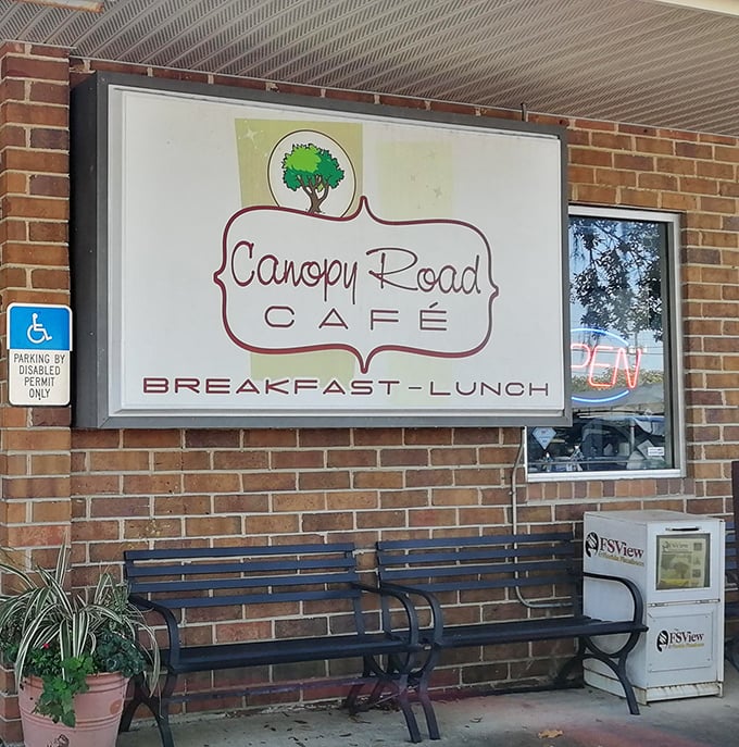 The sign promises "Breakfast-Lunch" but cleverly omits "Food Coma"&mdash;which is the inevitable third course after visiting this Tallahassee treasure.