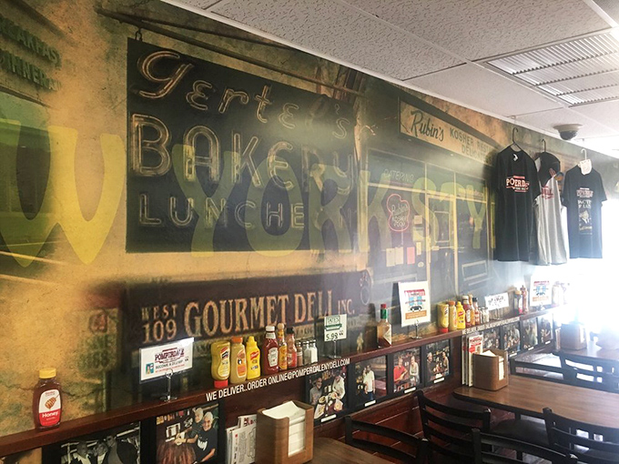 Wall murals that transport you to old New York while you wait for your sandwich. Time travel has never been this delicious.