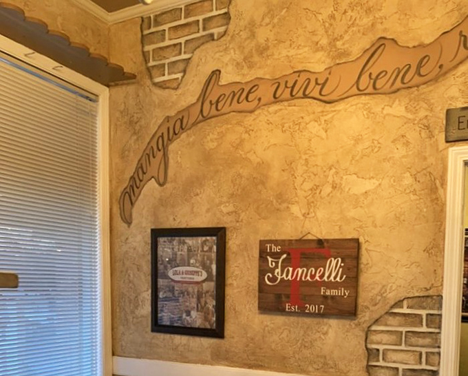 "Mangia bene, vivi bene!" (Eat well, live well!) The walls themselves remind you that this meal isn't just sustenance&mdash;it's philosophy in action.