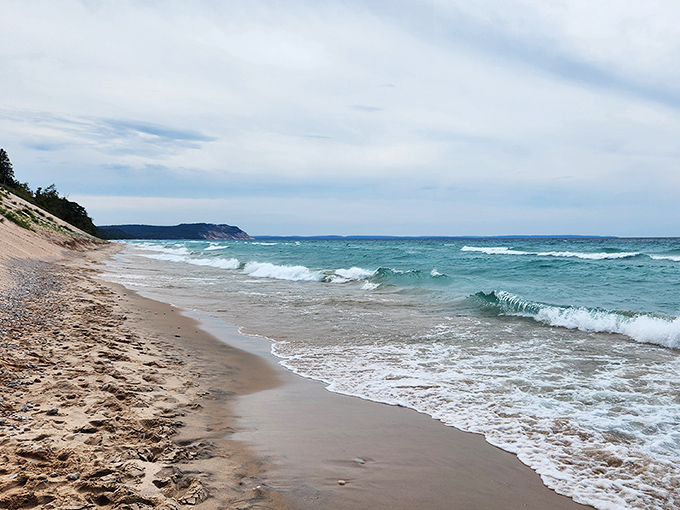 The shoreline reveals Lake Michigan's moody side. On windy days, these freshwater waves convince visitors they've found an inland ocean.