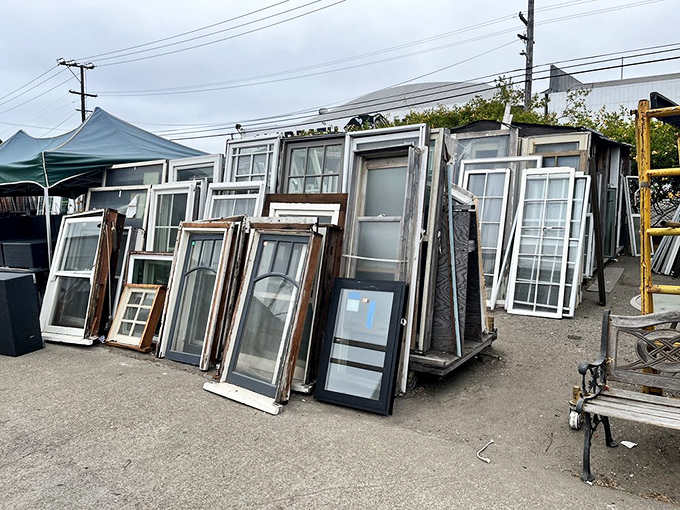 Window shopping takes on new meaning in this outdoor gallery of frames and panes, each one framing a different possibility.