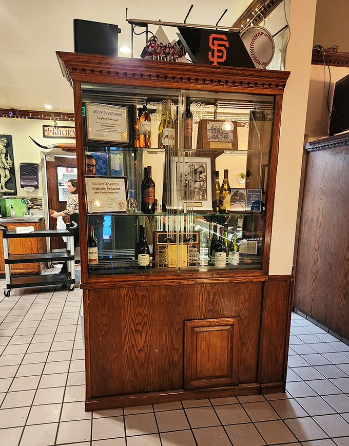 A modest display of wines and accolades that says, "We're good and we know it, but we don't need to shout about it."