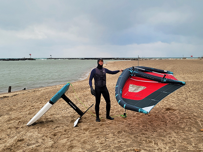 Adventure seekers find their happy place where wind meets water, proving New Buffalo Beach offers thrills beyond just sunbathing and sandcastles.