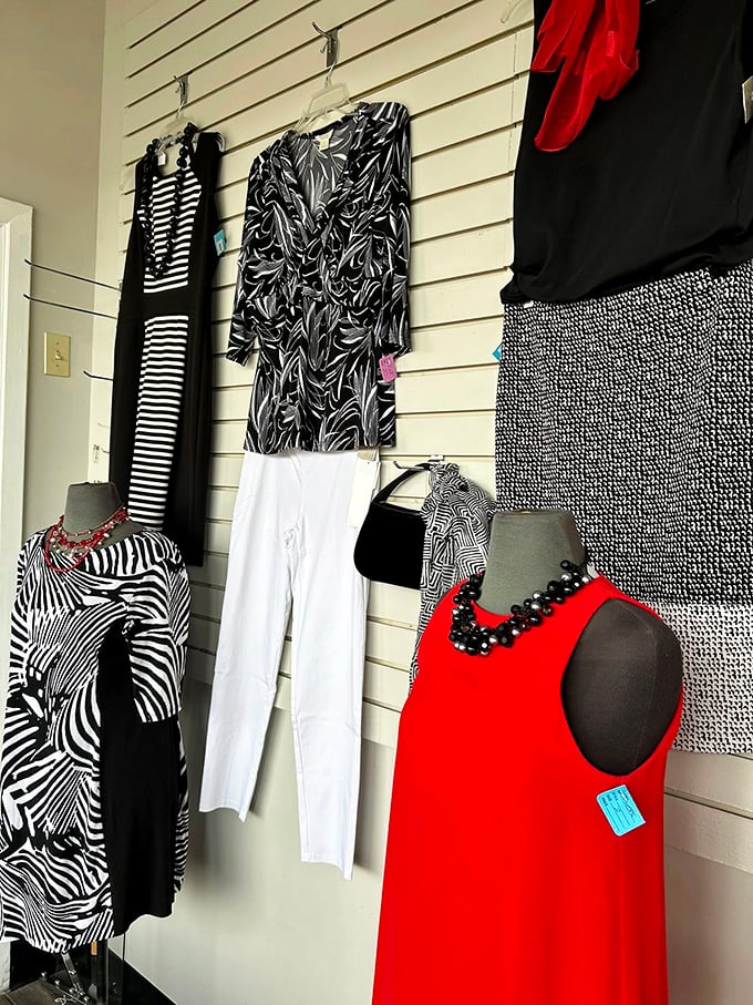 Fashion finds hanging like costumes waiting for their next starring role in someone's wardrobe transformation.