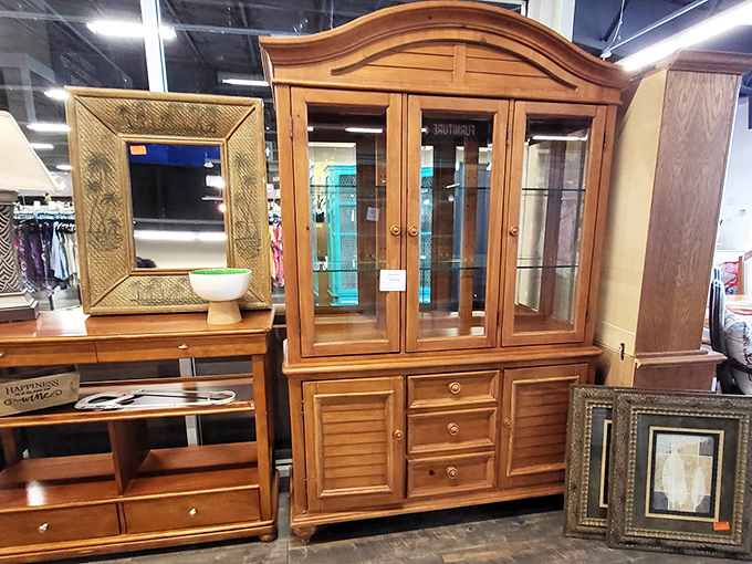 This isn't just a cabinet&mdash;it's architectural evidence that the 1990s really happened, complete with those curved details everyone once coveted.