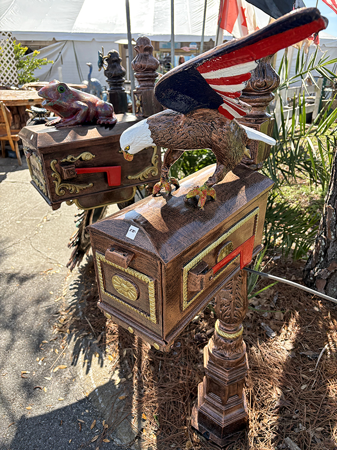 Patriotic mailboxes that ensure even your bills arrive with a touch of American pride. The eagle has landed... on your correspondence.