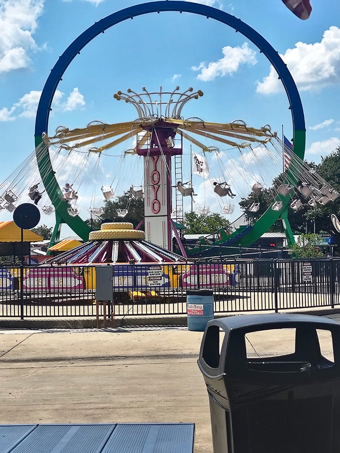 The Yo-Yo ride: spinning shoppers into dizzying heights above the market. Nothing builds an appetite for a turkey leg like mild gravitational confusion.