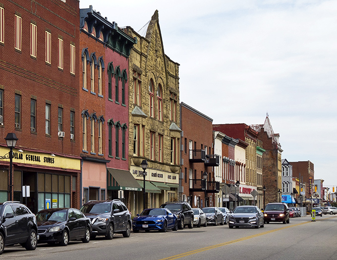 Gallipolis shows off its colorful personality with buildings that pop against the Ohio sky like a real-life watercolor painting.