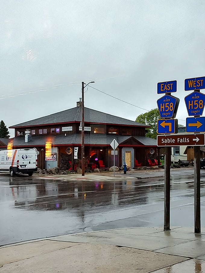 Grand Marais from above looks like someone scattered a perfect little town beside the world's biggest lake.