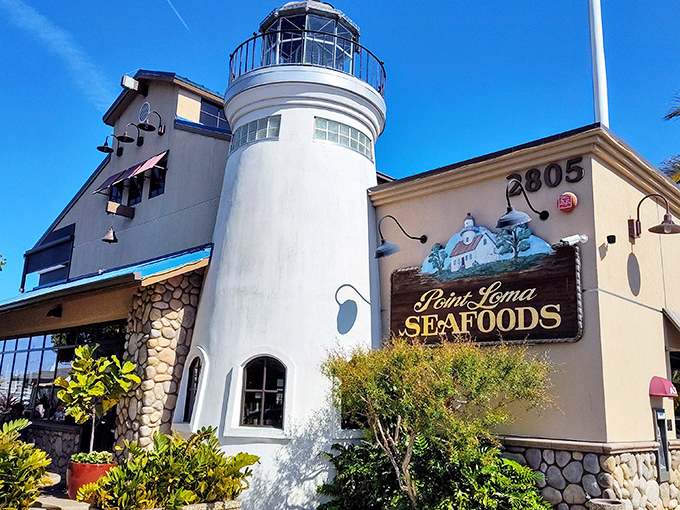 This lighthouse-inspired beauty stands as San Diego's beacon for seafood lovers seeking authentic harbor-fresh flavors and views.