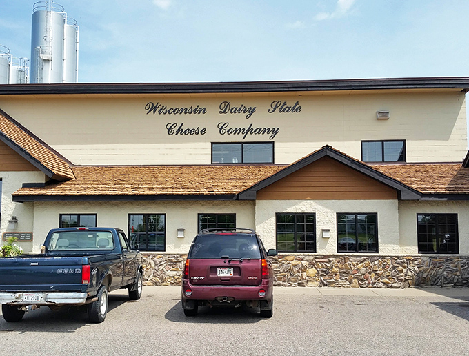 Wisconsin Dairy State Cheese Company: where those silver tanks are working overtime on dairy magic.
