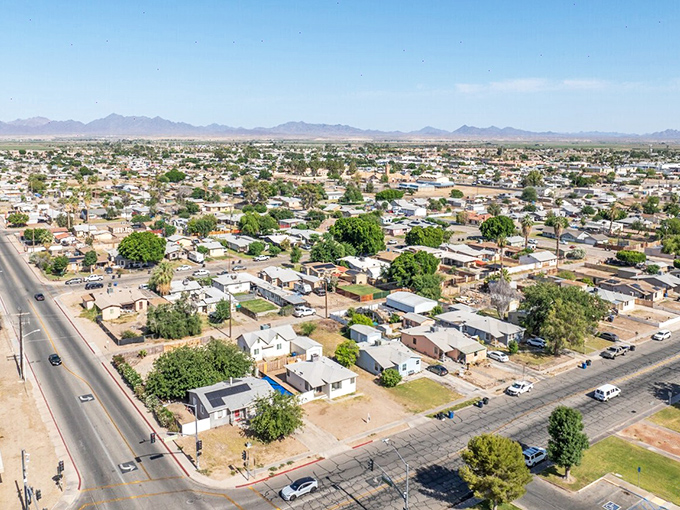 Blythe spreads across the desert like a comfortable retirement community where dollars stretch like shadows.