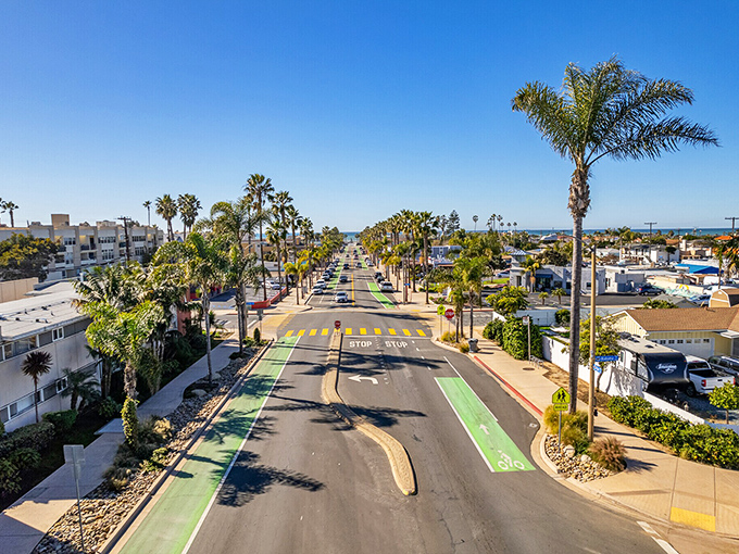Palm-lined streets lead straight to the ocean in this laid-back community near the Mexican border.