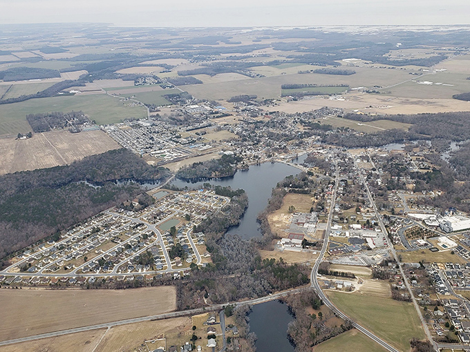 From above, this Delaware gem reveals its perfect blend of water, woods, and welcoming neighborhoods.