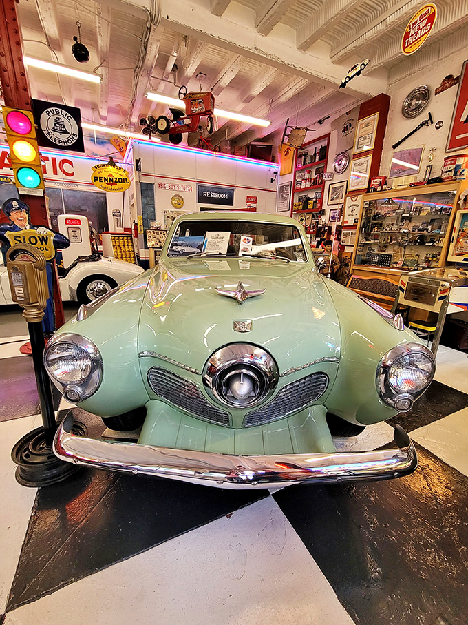 The 1951 Studebaker Champion's mint-green finish and bullet-nose design prove that cars, like martinis, were both shaken and stirring in the '50s.