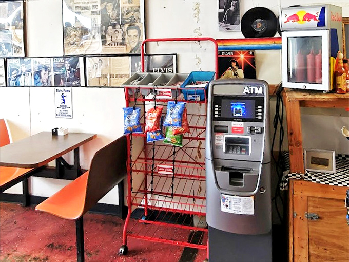 Even the ATM feels vintage here, reminding you that some places prioritize character over corporate polish.