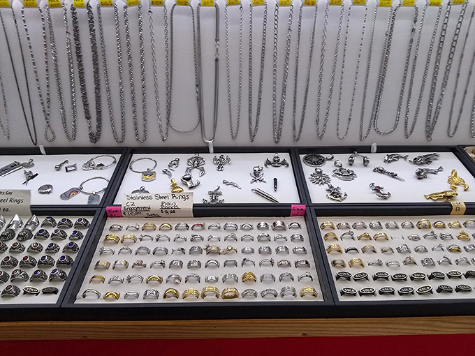 Jewelry that tells stories without saying a word. From simple silver chains to statement rings, someone's perfect accessory waits in these cases.