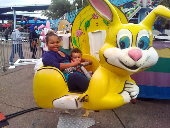 Childhood joy in bright yellow bunny form! This whimsical ride brings smiles to little faces between treasure-hunting expeditions.
