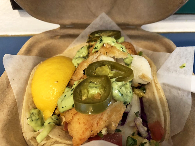 This fish taco brings Baja to Pismo &ndash; crispy, creamy, spicy, and tangy elements playing together like a perfectly harmonized beach band.