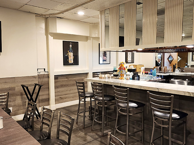 Counter seating: where solo diners become regulars and the coffee cup is never empty for more than thirty seconds.