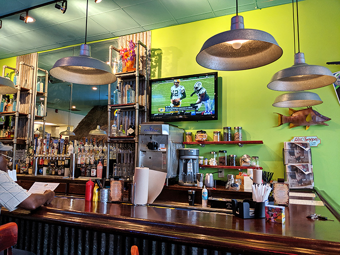 The bar area balances sports-watching with serious eating &ndash; those pendant lights have illuminated countless moments of food bliss.
