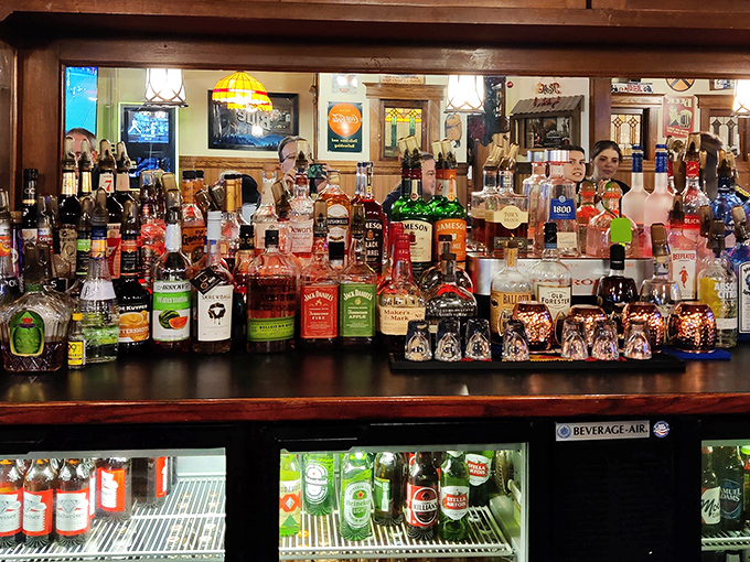 A bar stocked with enough options to satisfy everyone from whiskey aficionados to those who prefer their spirits fruity and colorful.