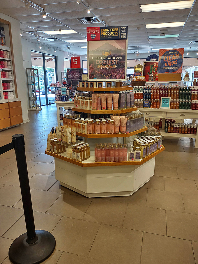 Bath & Body Works' fragrant display island &ndash; where you'll enter planning to buy one hand soap and leave with seventeen seasonal scents you didn't know you needed.
